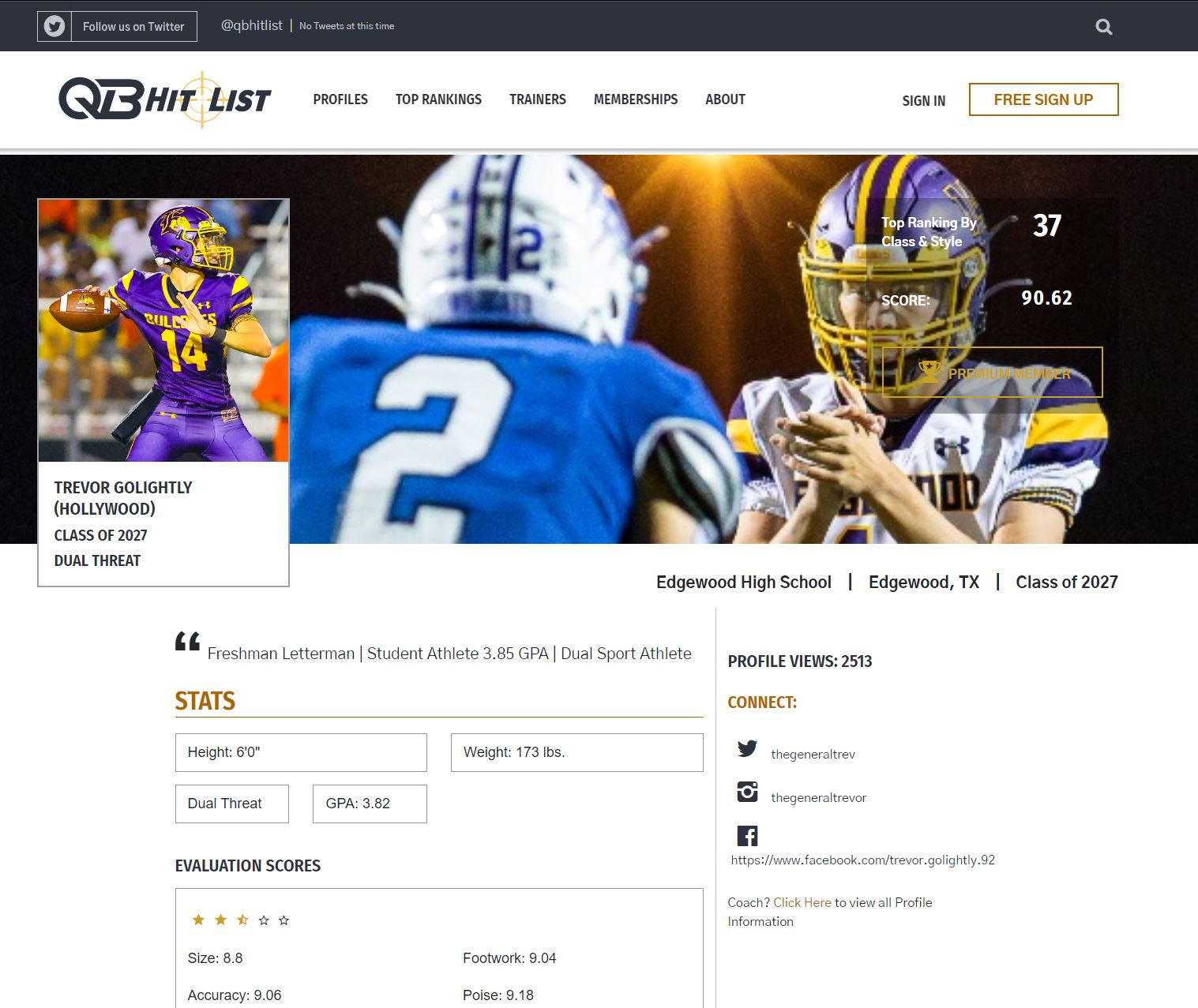 Trevor-Golightly (QB1) #5 – Student Athlete 3.77 GPA – Edgewood High ...