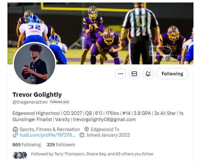 Trevor-Golightly (QB1) #5 – Student Athlete 3.77 GPA – Edgewood High ...